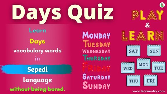 Days quiz in Sepedi - Learn Entry